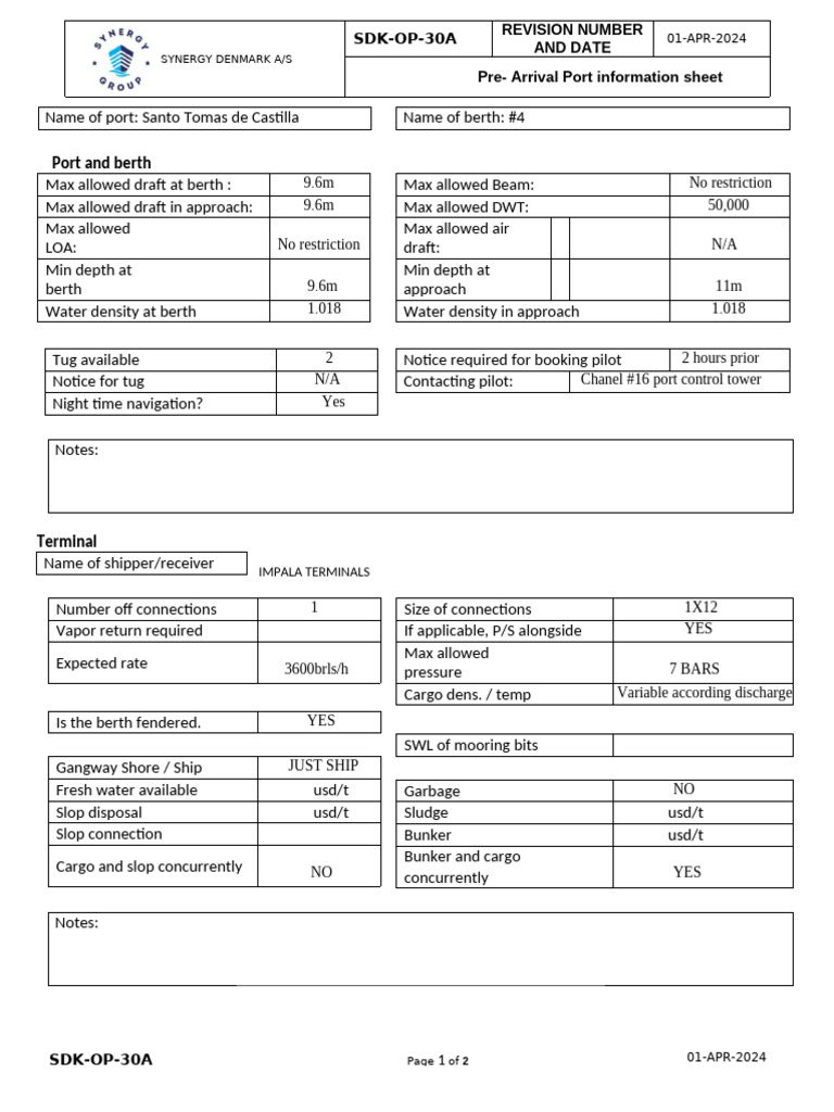 SDK-OP-30A Pre Arrival Port Information | PDF | Freight Transport ...