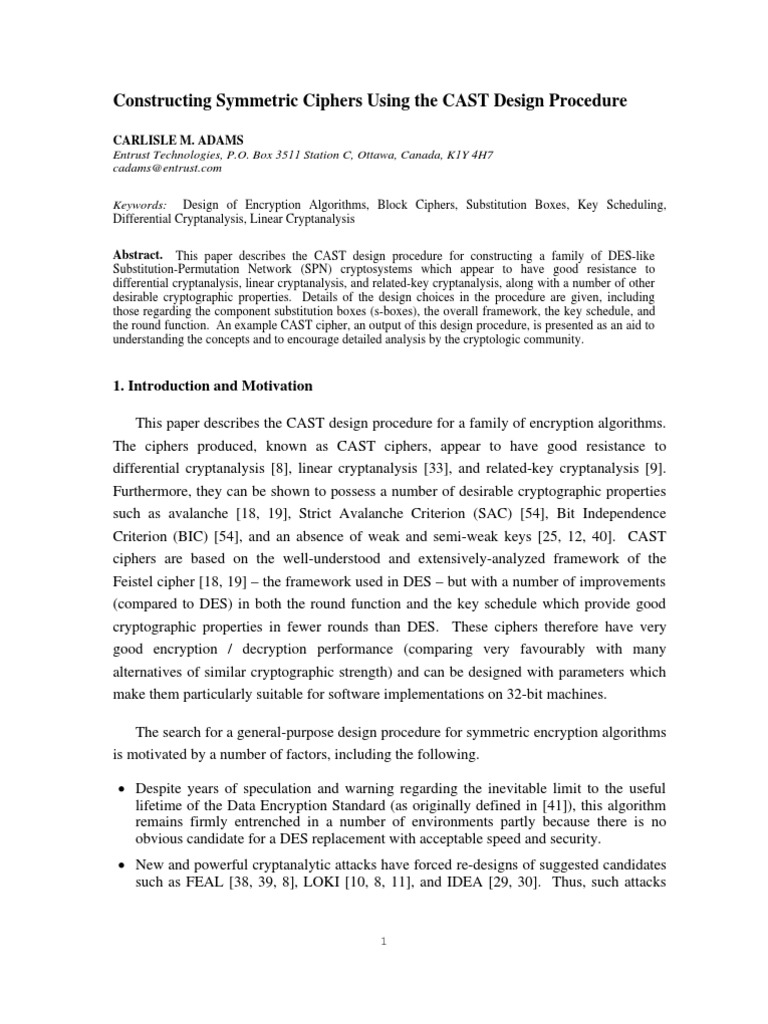 Constructing Symmetric Ciphers Using The CAST Design Procedure | PDF ...