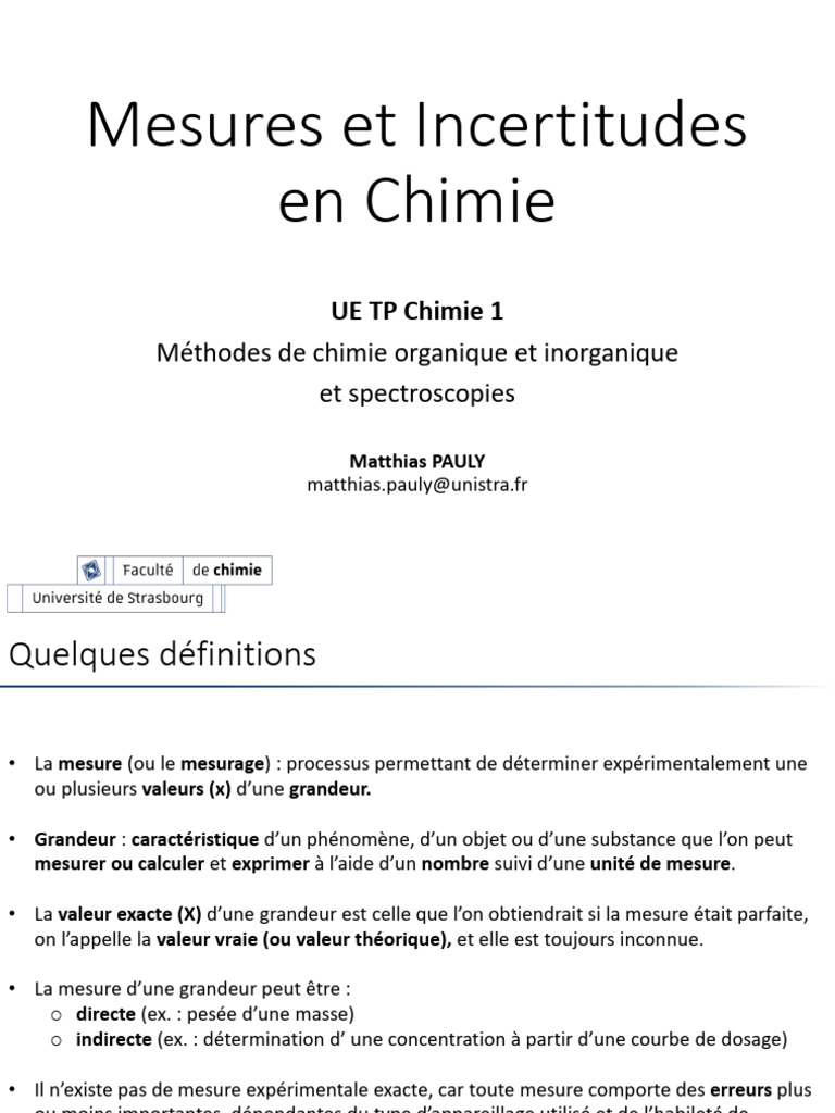 Mesures Et Incertitudes en Chimie TP L2CH Inorga - 2022 | PDF ...