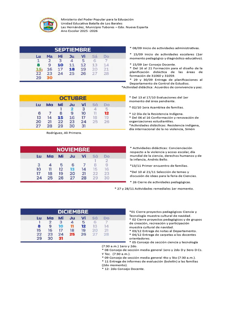 Calendario UE Batalla Barales I MOM 2025 | PDF