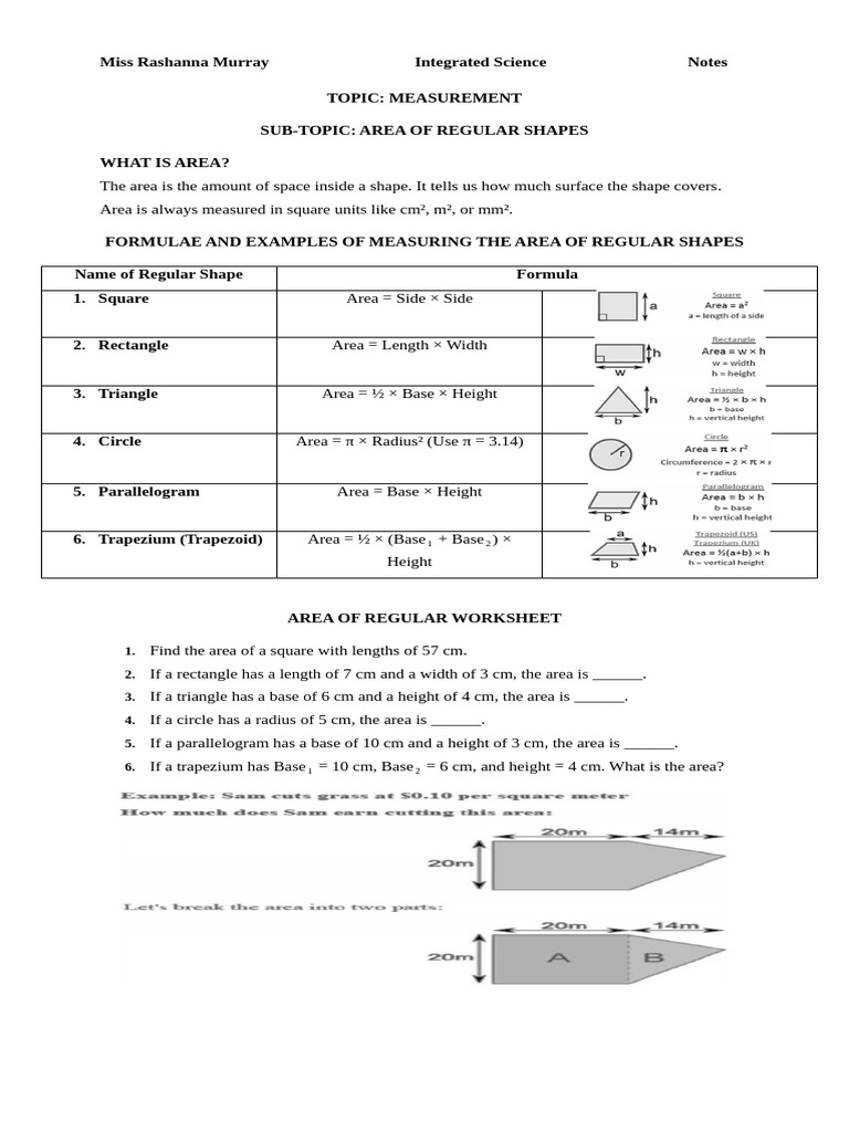 Grade 7 - Measuring The Area of Regular Shapes New | PDF