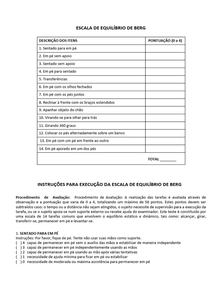 ANEXO 8 - Escala de EquilIbrio de Berg | PDF | Pé (unidade de medida)
