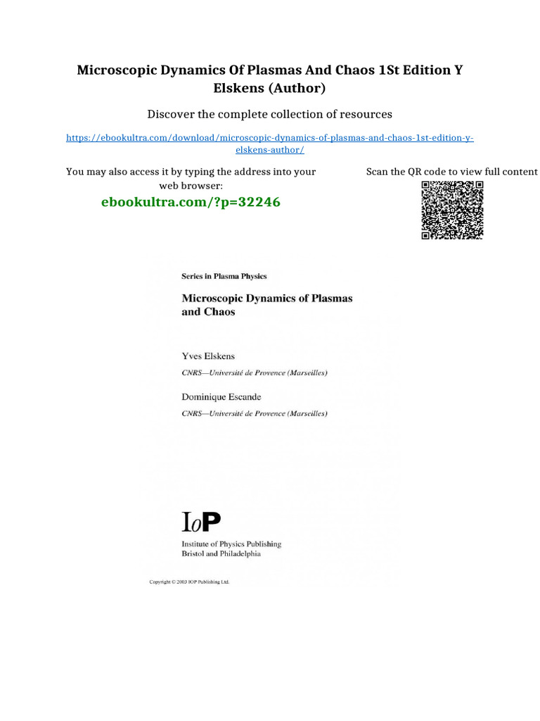 Microscopic Dynamics of Plasmas and Chaos 1st Edition Y Elskens (Author ...