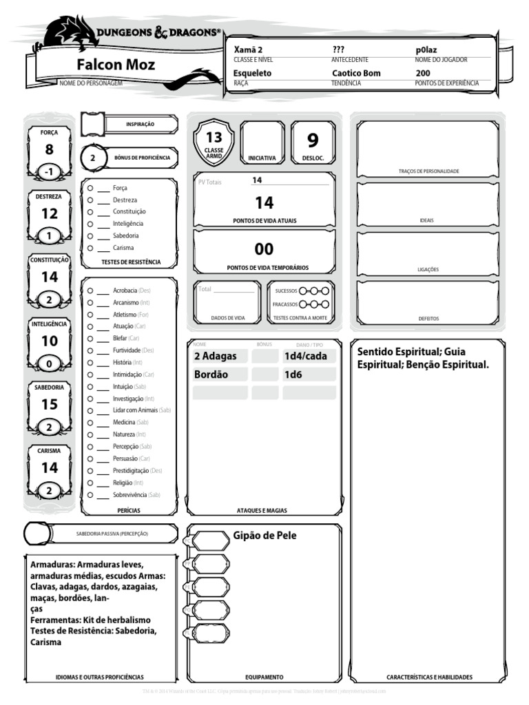Ficha Falcon the Skeleton | PDF