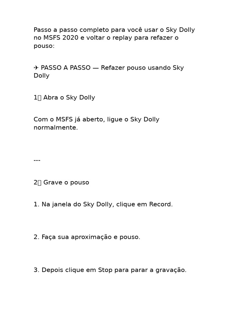 Passo A Passo Completo para Você Usar o Sky Dolly No MSFS 2020 e Voltar ...