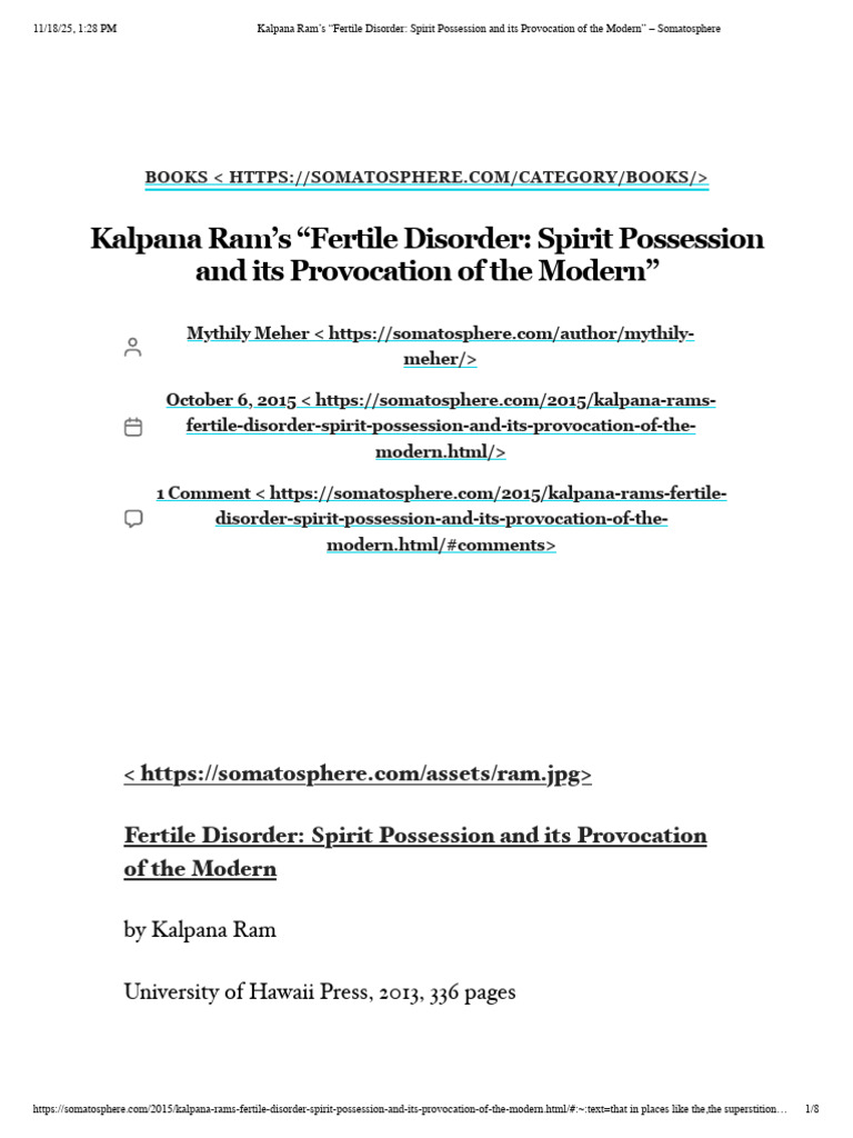 Kalpana Ram’s “Fertile Disorder_ Spirit Possession and Its Provocation ...