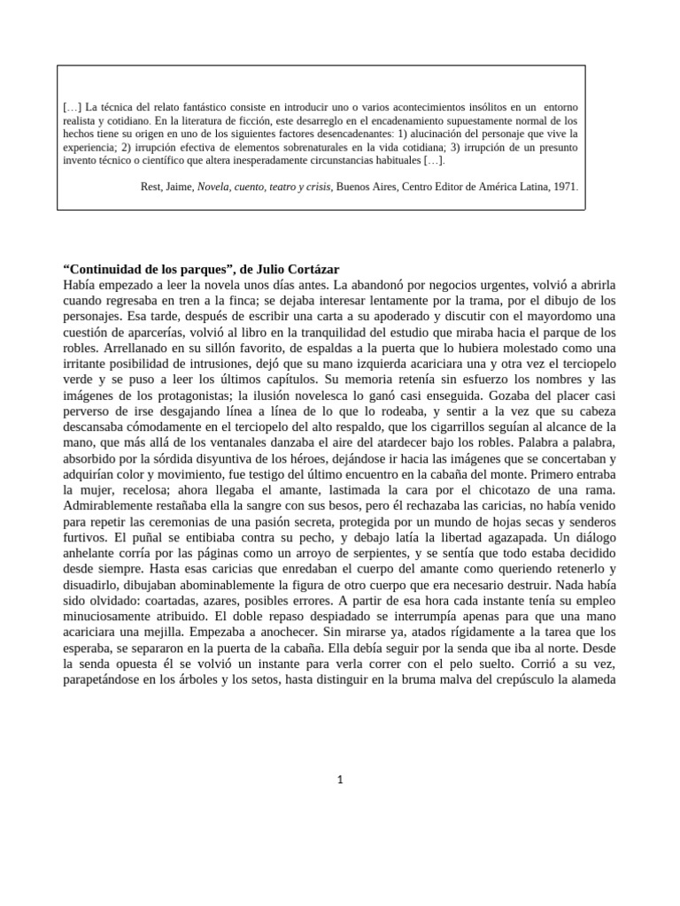 Continuidad de Los Parques, de Julio Cortázar | PDF