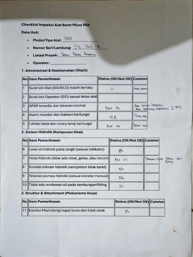 Form Inspeksi HSPD 120 T Primatech | PDF