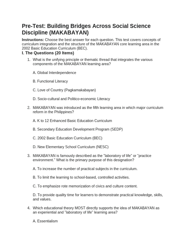 Pre-Test Building Bridges | PDF | Learning | Curriculum