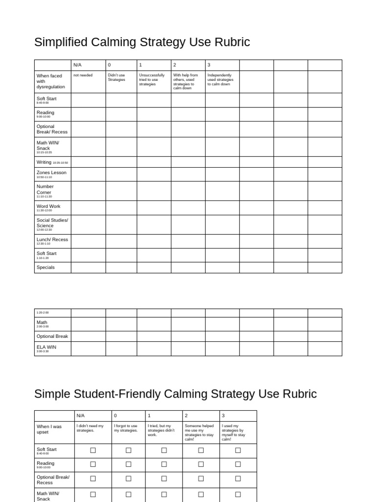 Simplified Calming Strategy Use Rubric | PDF | Schools | Childhood