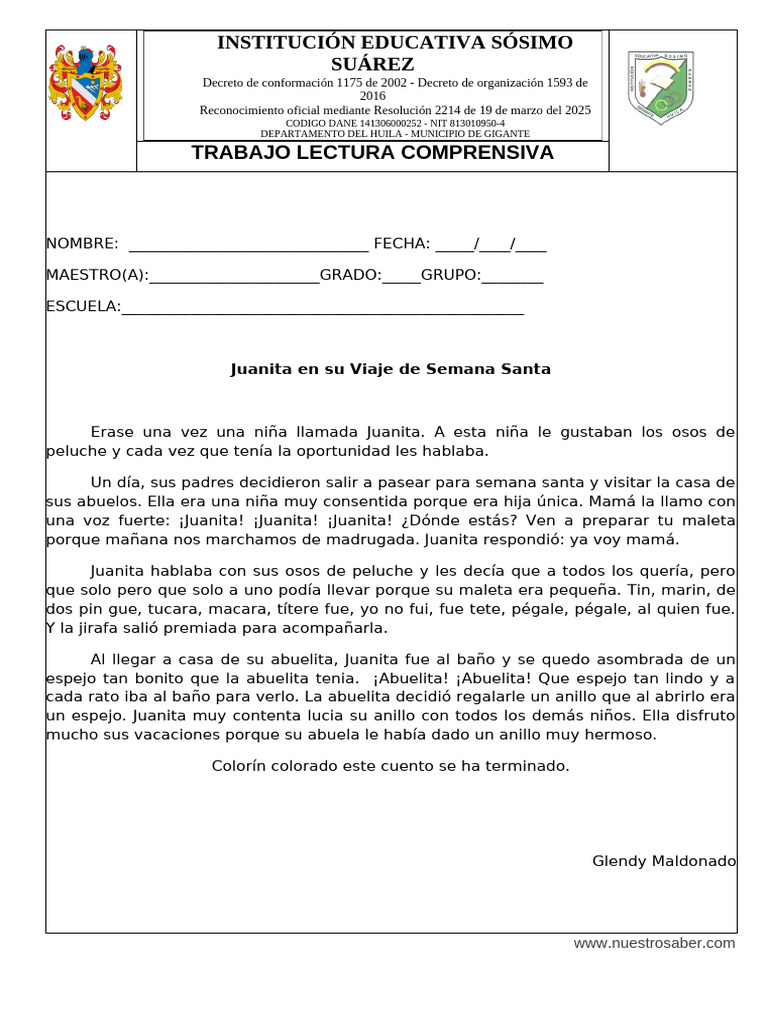 LECTURA COMPRENSIVA Juanita en Su Viaje de Semana Santa | PDF