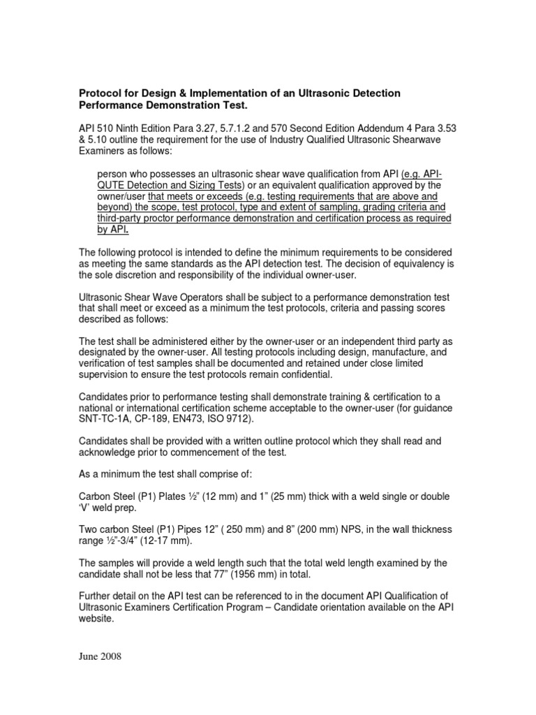 Ultrasonic Detection Test Protocol | PDF | Communications Protocols ...