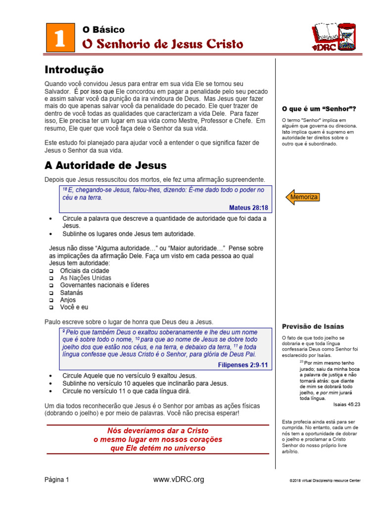 2-1 O Senhorio de Jesus | PDF | Jesus | Deus