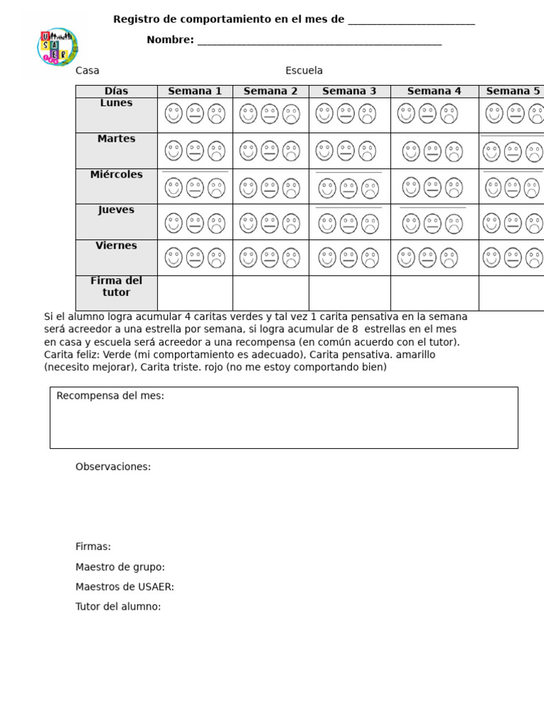 Calendario de Comportamiento | PDF