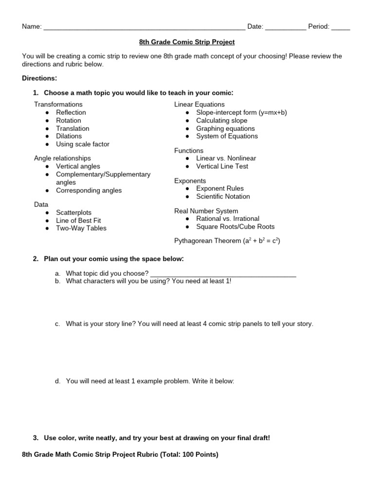 8th Grade Comic Strip Project | PDF | Mathematics | Angle
