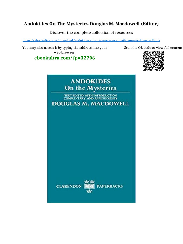 Andokides On The Mysteries Douglas M. Macdowell (Editor) Full Digital ...