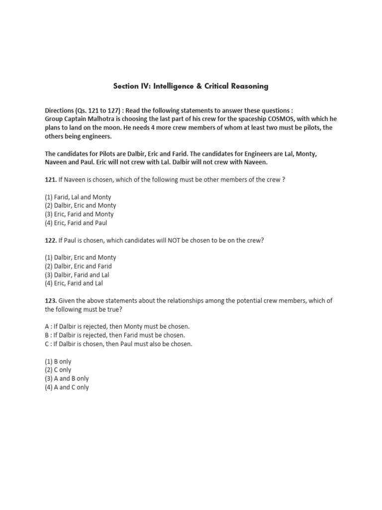 Management Aptitude Test 2000 Intelligence and Critical Reasoning | PDF ...