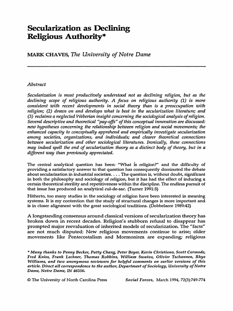Secularization As Declining Religious Authority | PDF | Sociology ...