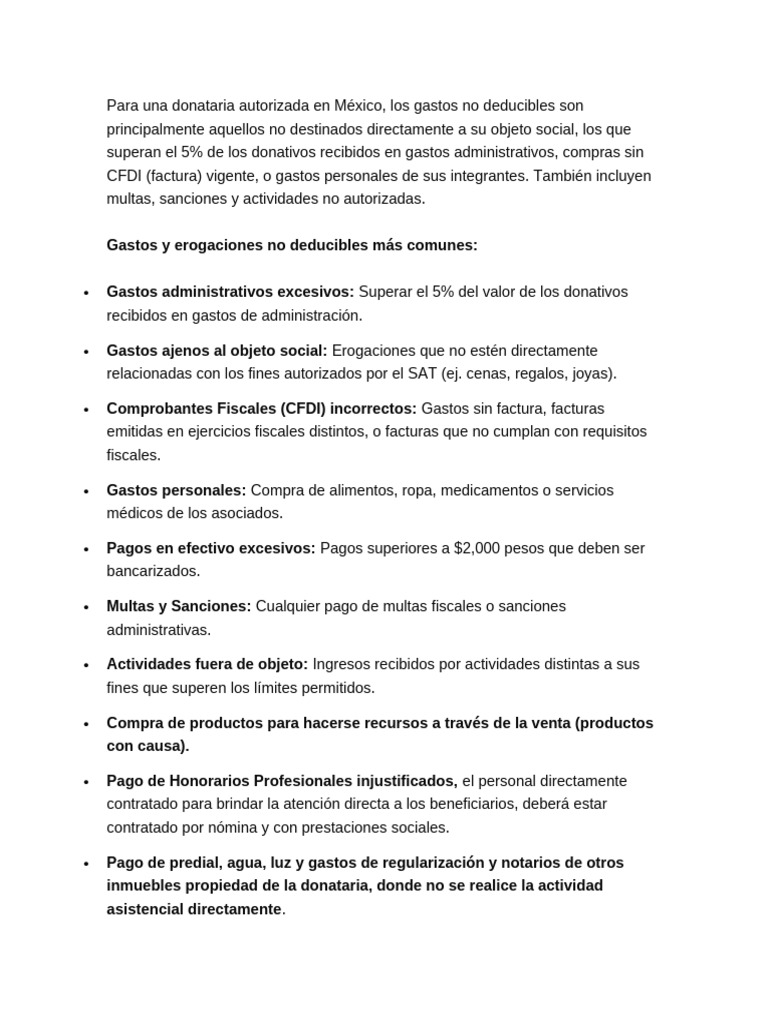Gastos y Erogaciones No Deducibles Más Comunes 2026 | PDF