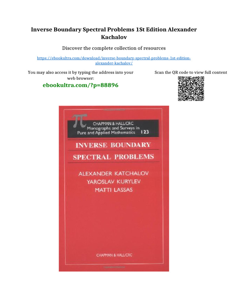 Inverse Boundary Spectral Problems 1st Edition Alexander Kachalov ...