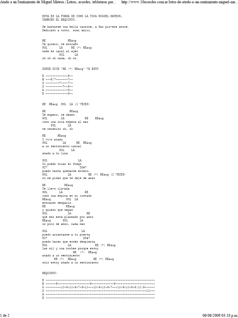 Atado a Un Sentimiento de M.. Tabs | PDF