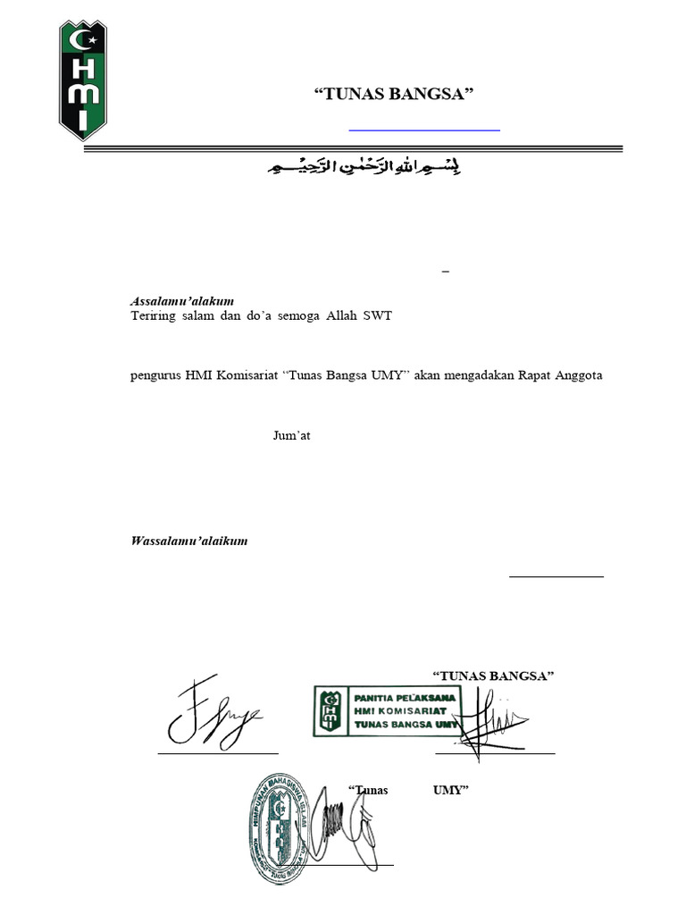 Surat Undangan RAK HMI Tunas Bangsa Ke Alumni | PDF