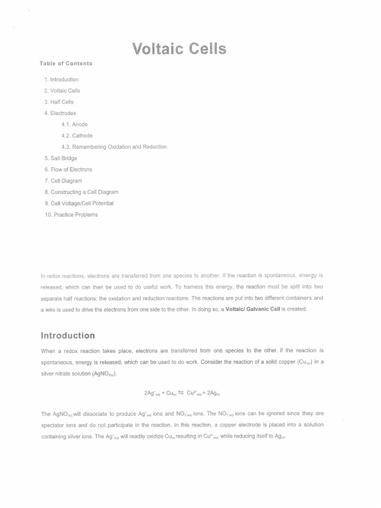 Voltaic Cells Refresher Document | PDF