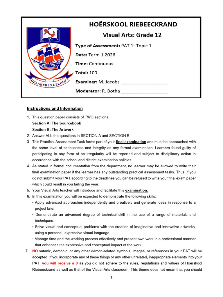 PAT 1 Grade 12 Brief 2026 | PDF | Composition (Visual Arts) | Drawing