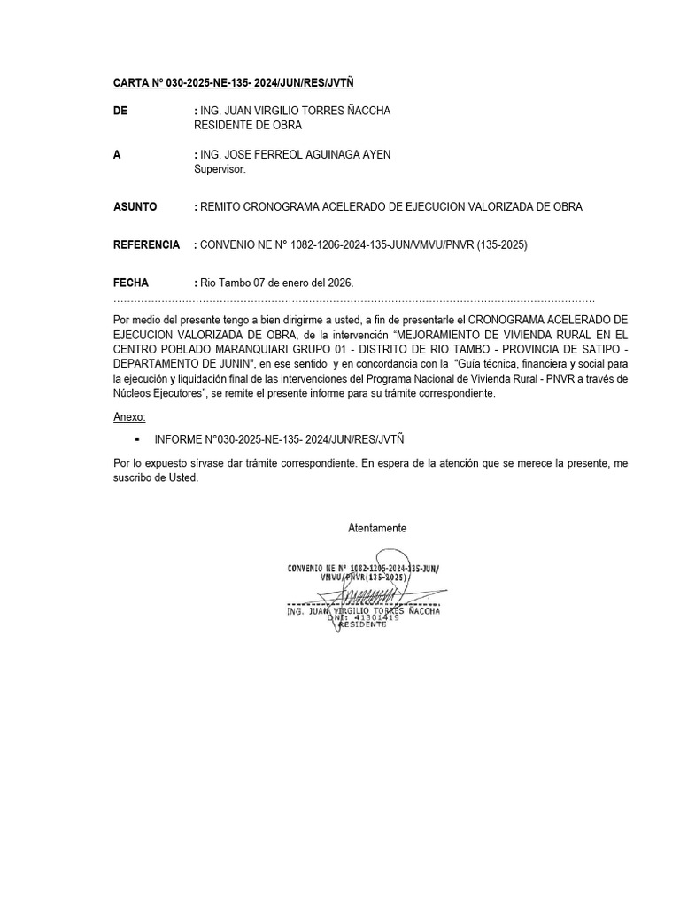 Ne-135 - Cronograma Acelerado de Ejecucion Valorizada de Obra | PDF
