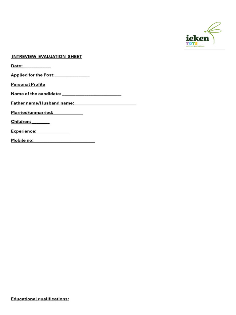 Intreview Evaluation Sheet - Docx - 20260209 - 085116 - 0000 | PDF