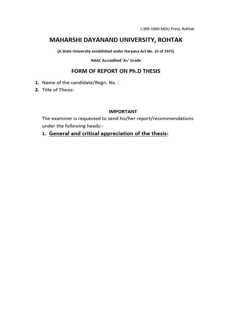 PH.D Report Proforma | PDF