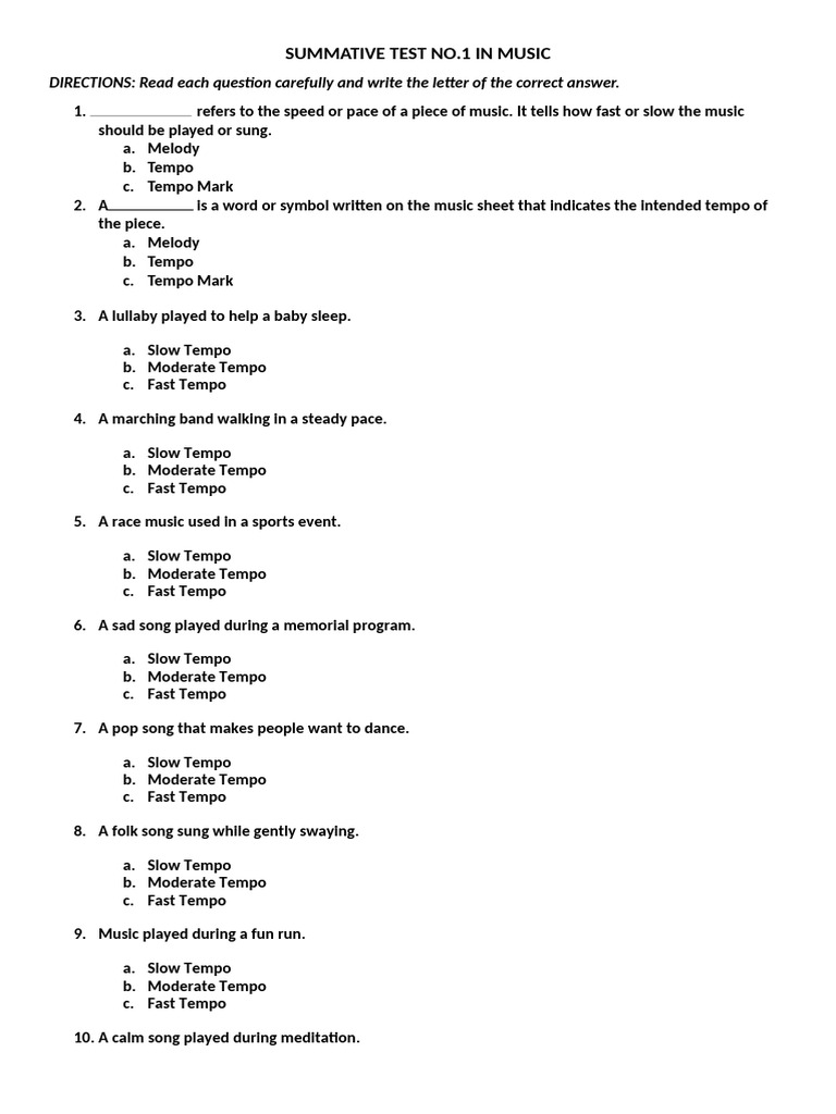 Summative Test No.1 in Music 6 | PDF
