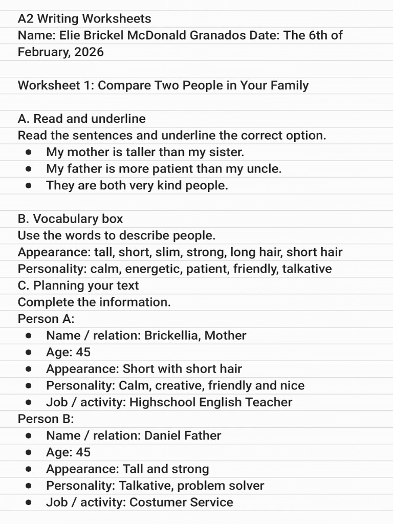 A2 Writing Worksheets 260206 133519 | PDF