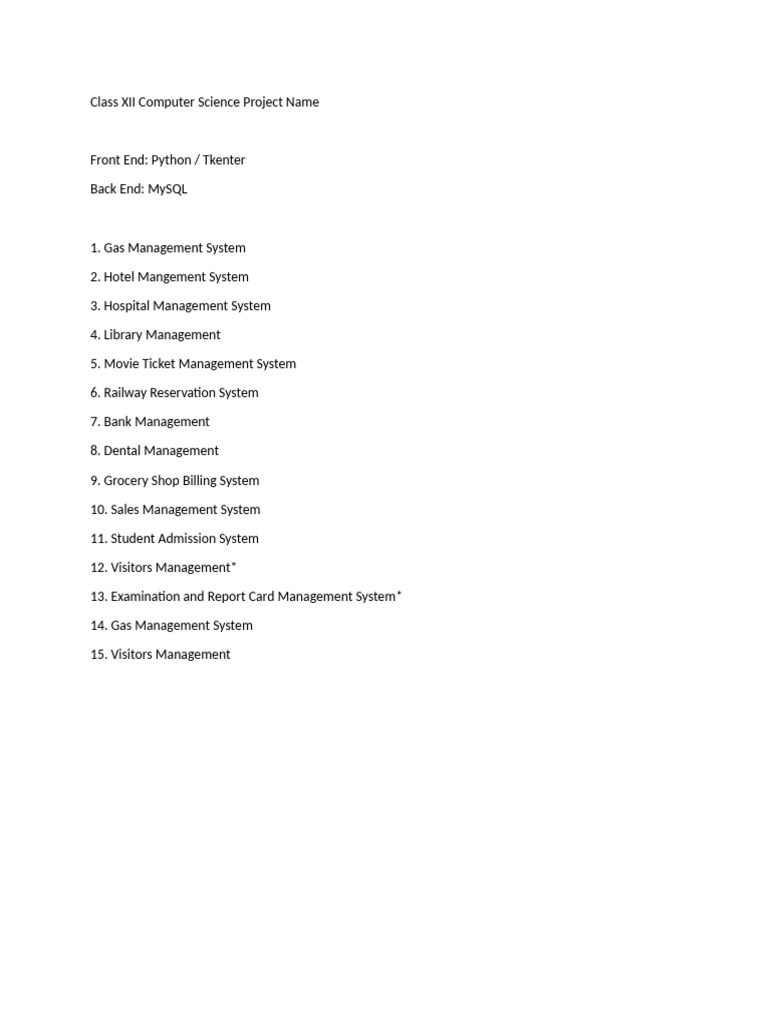 Project Titles For Computer Science | PDF