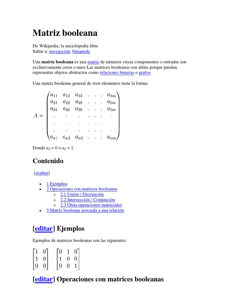 Matriz Booleana | PDF | Matriz (Matemáticas) | Relaciones matematicas