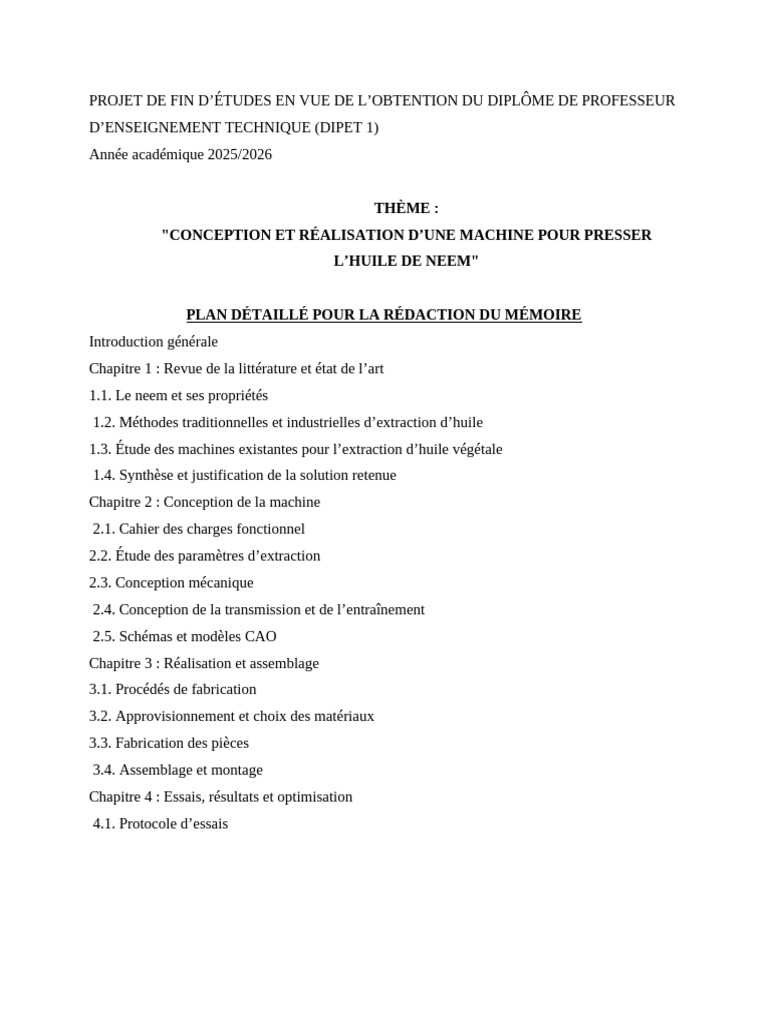 Projet de Fin D'etude Pour L'obtention Du Dipet 1 | PDF | Développement ...