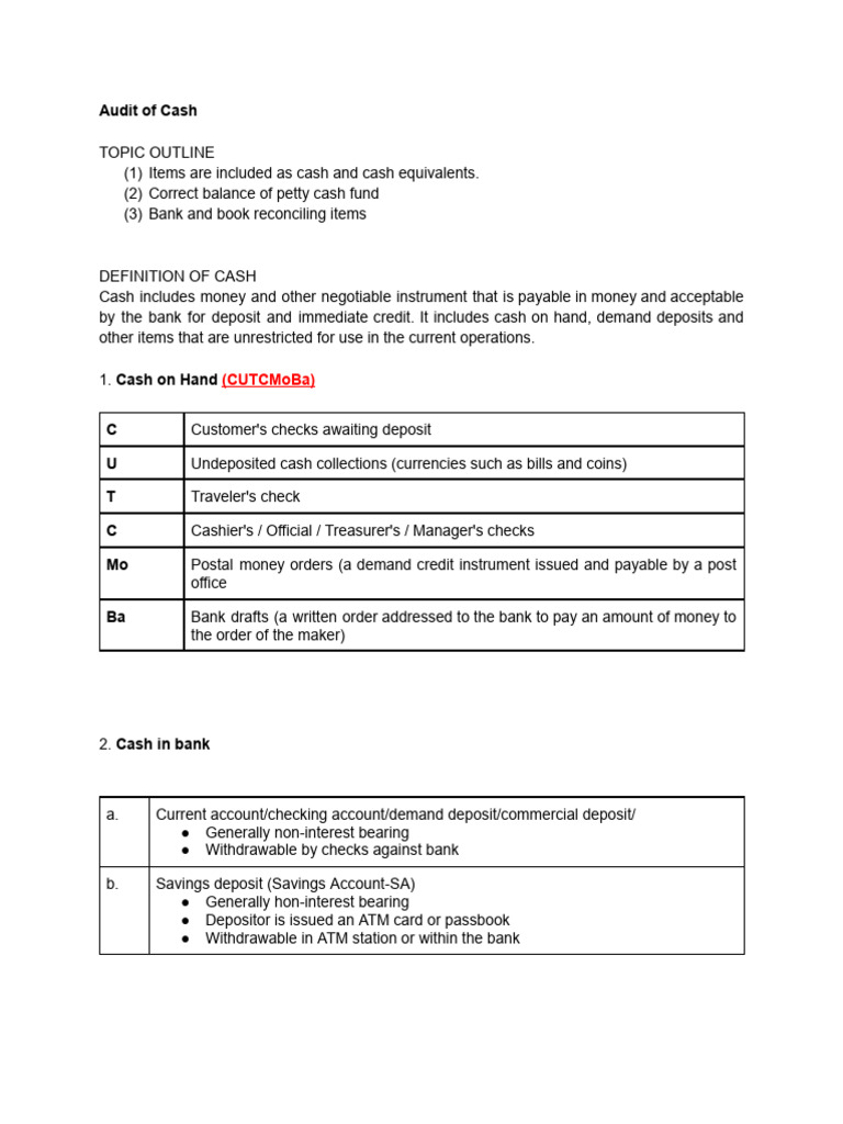 Substantive Procedure of Cash & Accounts Receivables | PDF | Banks | Audit