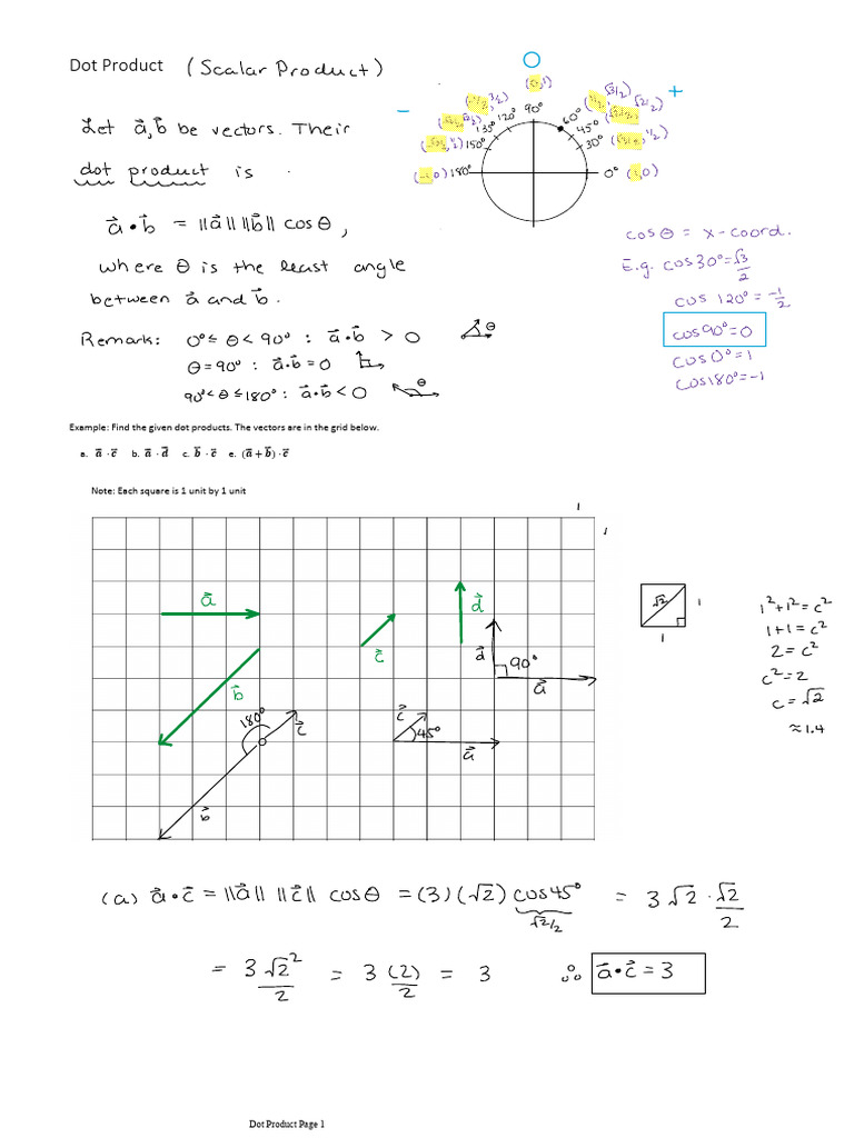 Dot Product: Example: Find The Given Dot Products. The Vectors Are in ...