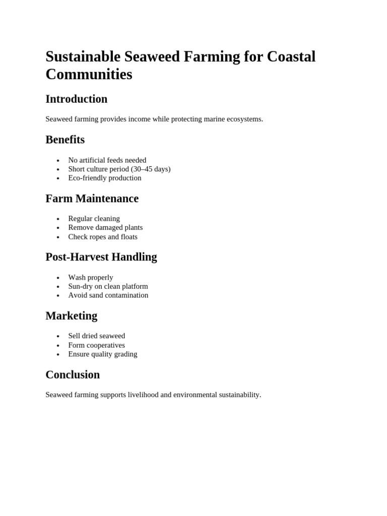 Sustainable Seaweed Farming For Coastal Communities | PDF