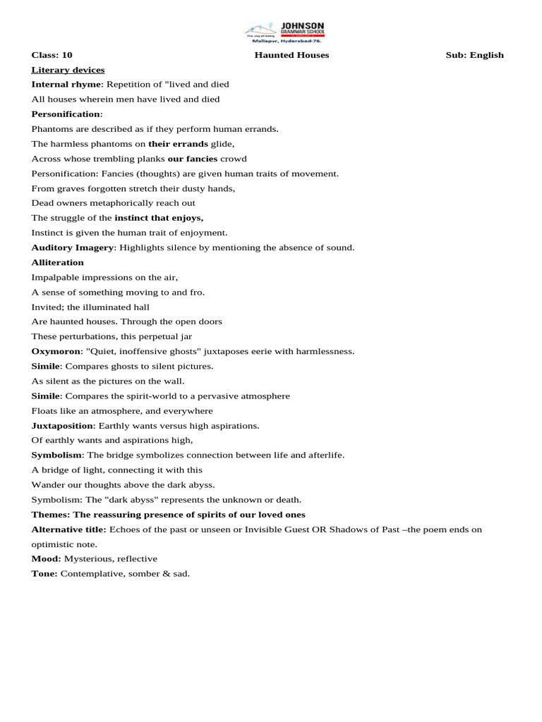 Haunted Houses - Literary Devices - SSSG | PDF
