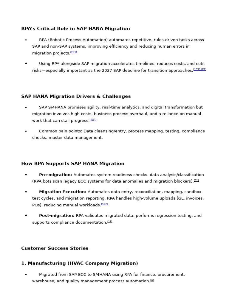 RPA Role in Migration To SAP Hana | PDF | Automation | Business
