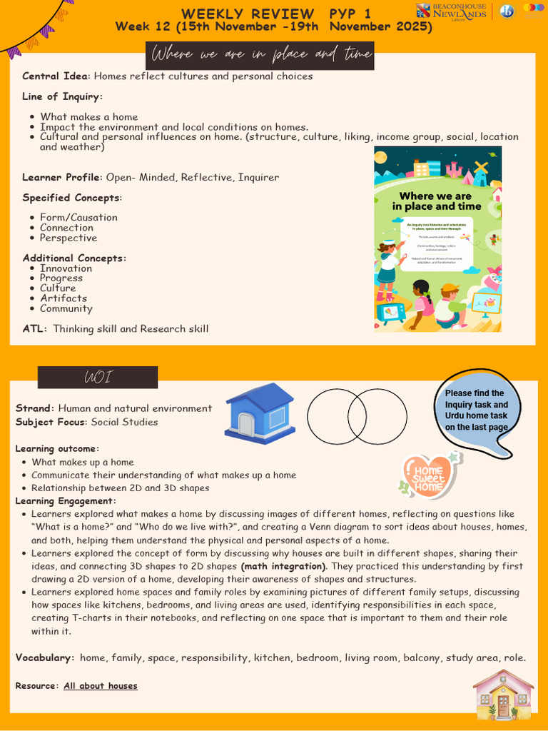 Weekly Overview - Week 12 PYP - 1 | PDF | Adjective | Learning