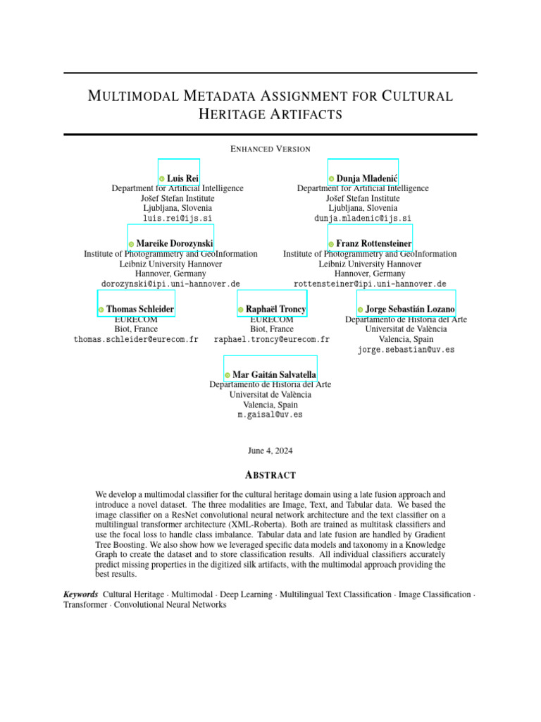 Multimodal Metadata Assignment For Cultural Heritage Artifacts | PDF ...