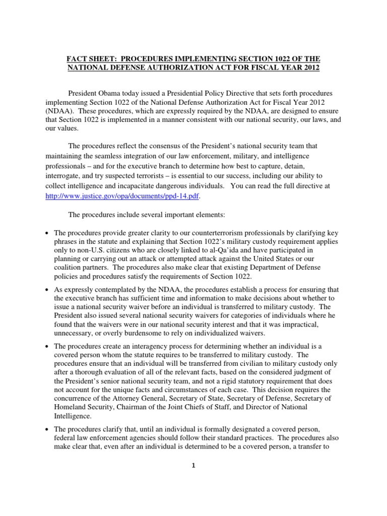 Ndaa Fact Sheet | PDF | Detention (Imprisonment) | Counter Terrorism