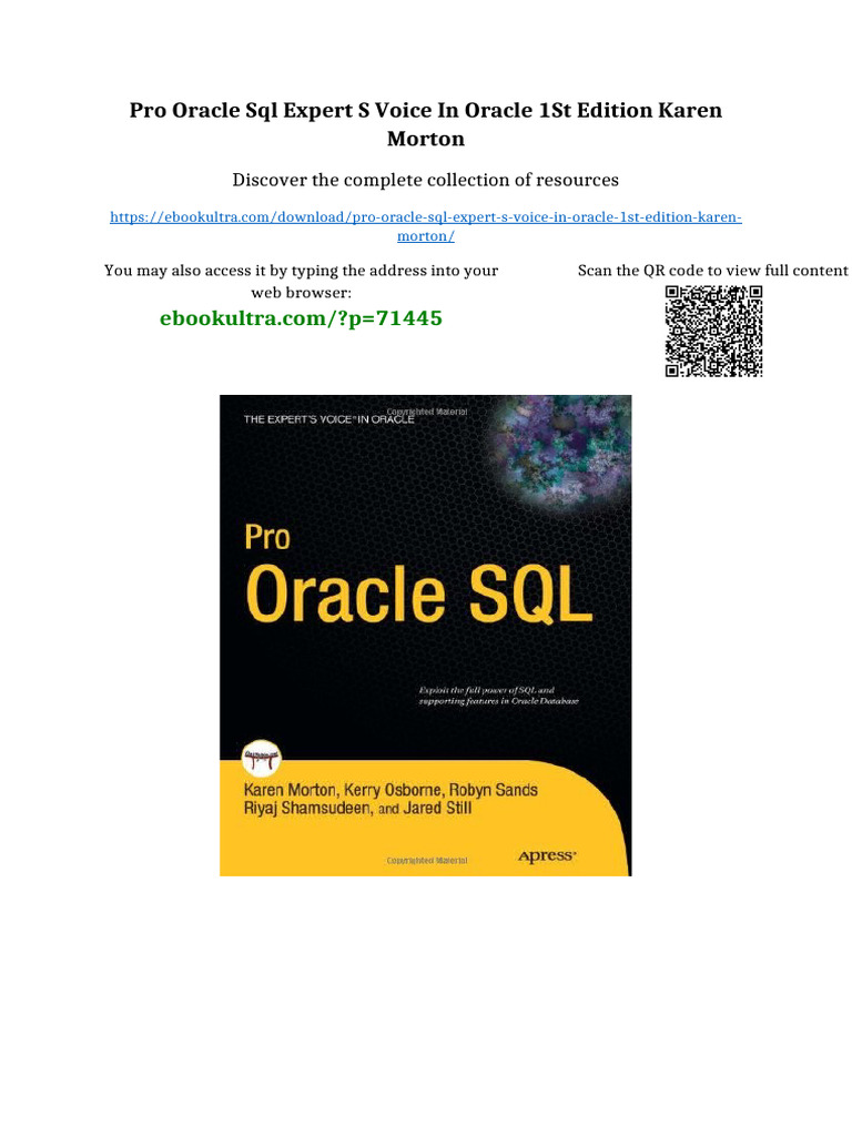Pro Oracle SQL Expert s Voice in Oracle 1st Edition Karen Morton ...