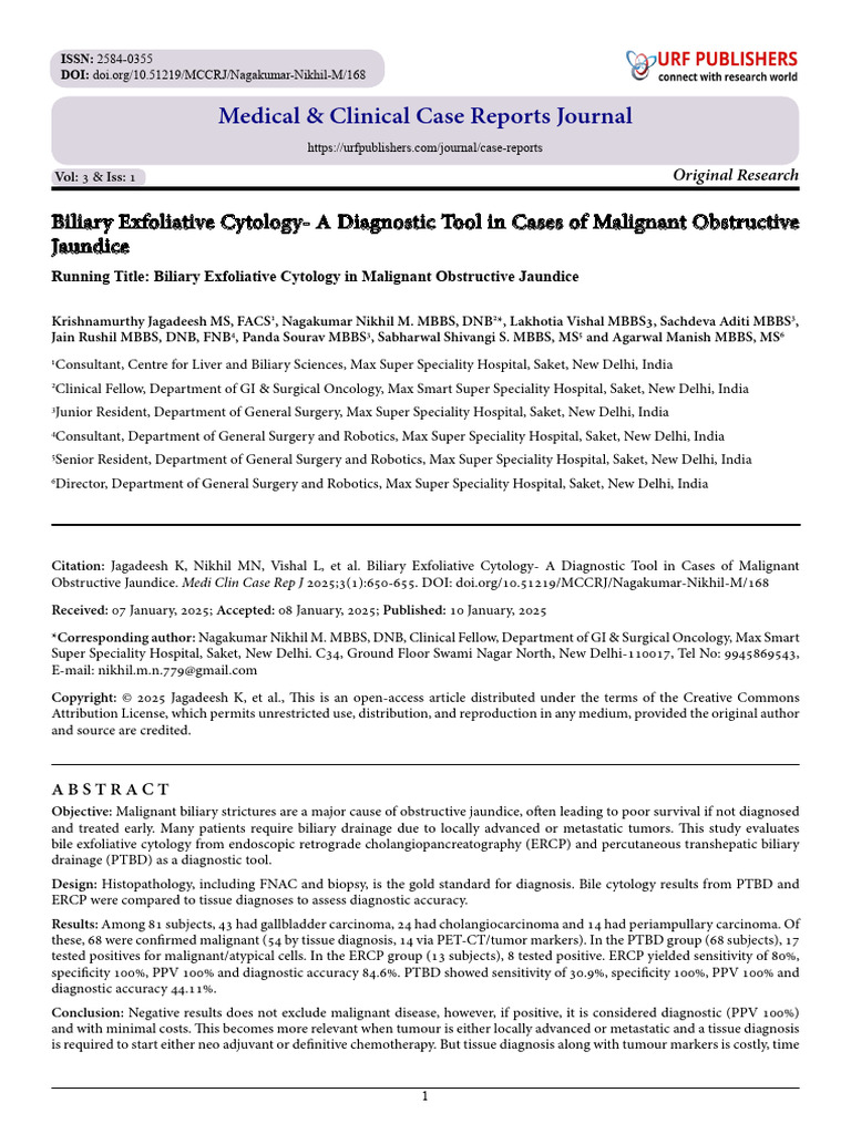 Biliary Exfoliative Cytology- A Diagnostic Tool in Cases of Malignant ...
