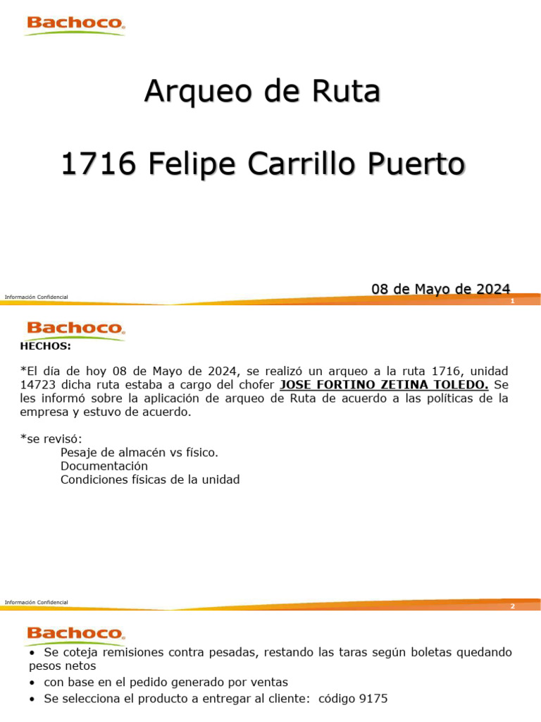 Arqueo de Ruta PV Jose Fortino Zetina Toledo 08.05.2024 | PDF