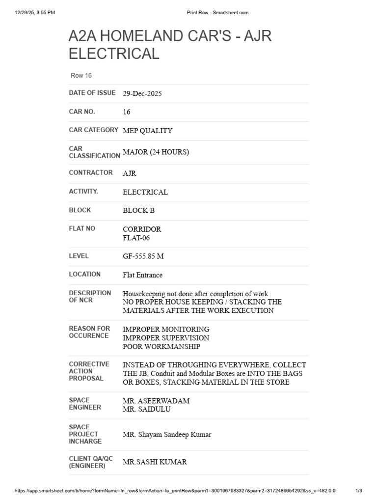 20251229 a2a Home Land Mep Quality Car - Ajr-16 | PDF