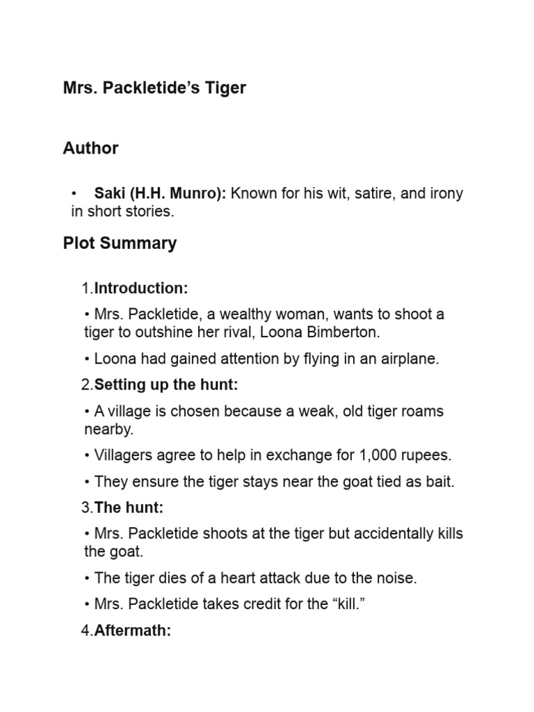 Mrs. Packletide's Tiger: Saki (H.H. Munro) | PDF | Poetry