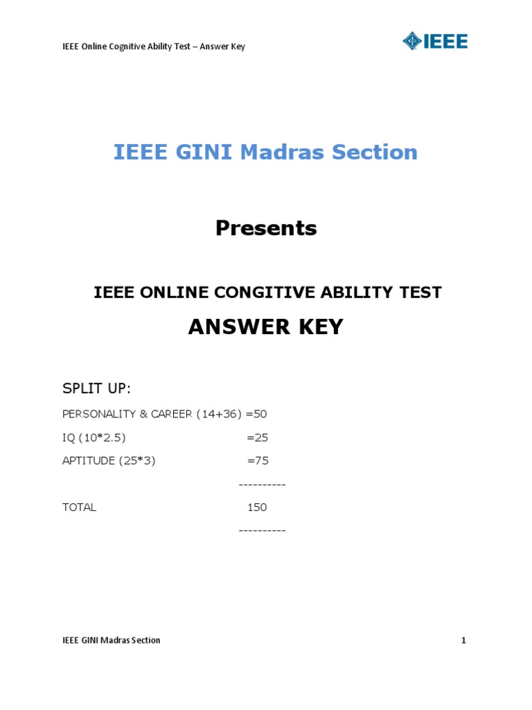 IEEE Cognitive Ability Test Answer Key | PDF | Nature